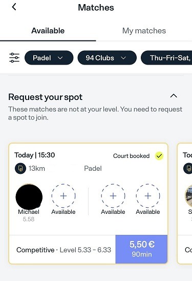 Como solicitar um lugar num jogo – Playtomic Help